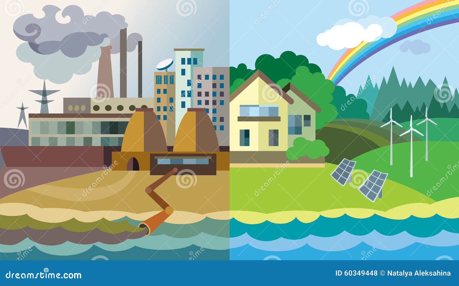 Milieuvervuiling En Milieubescherming Vector Illustratie - Illustration ...