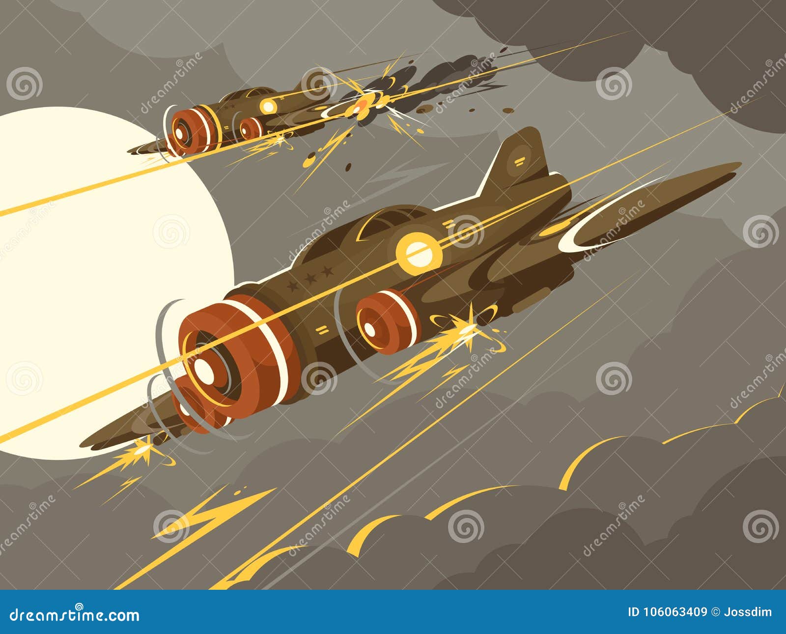Military Aircraft in Air Combat Stock Vector - Illustration of airplane ...