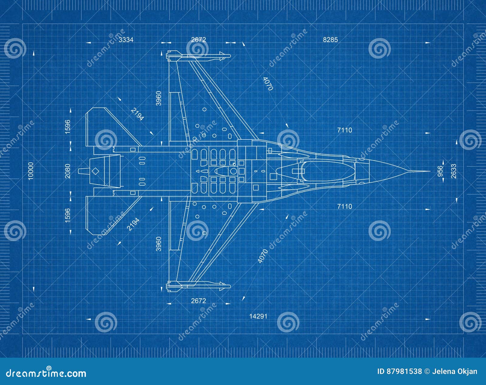 Military Aircraft Blueprint – 3D Perspective Stock Illustration ...