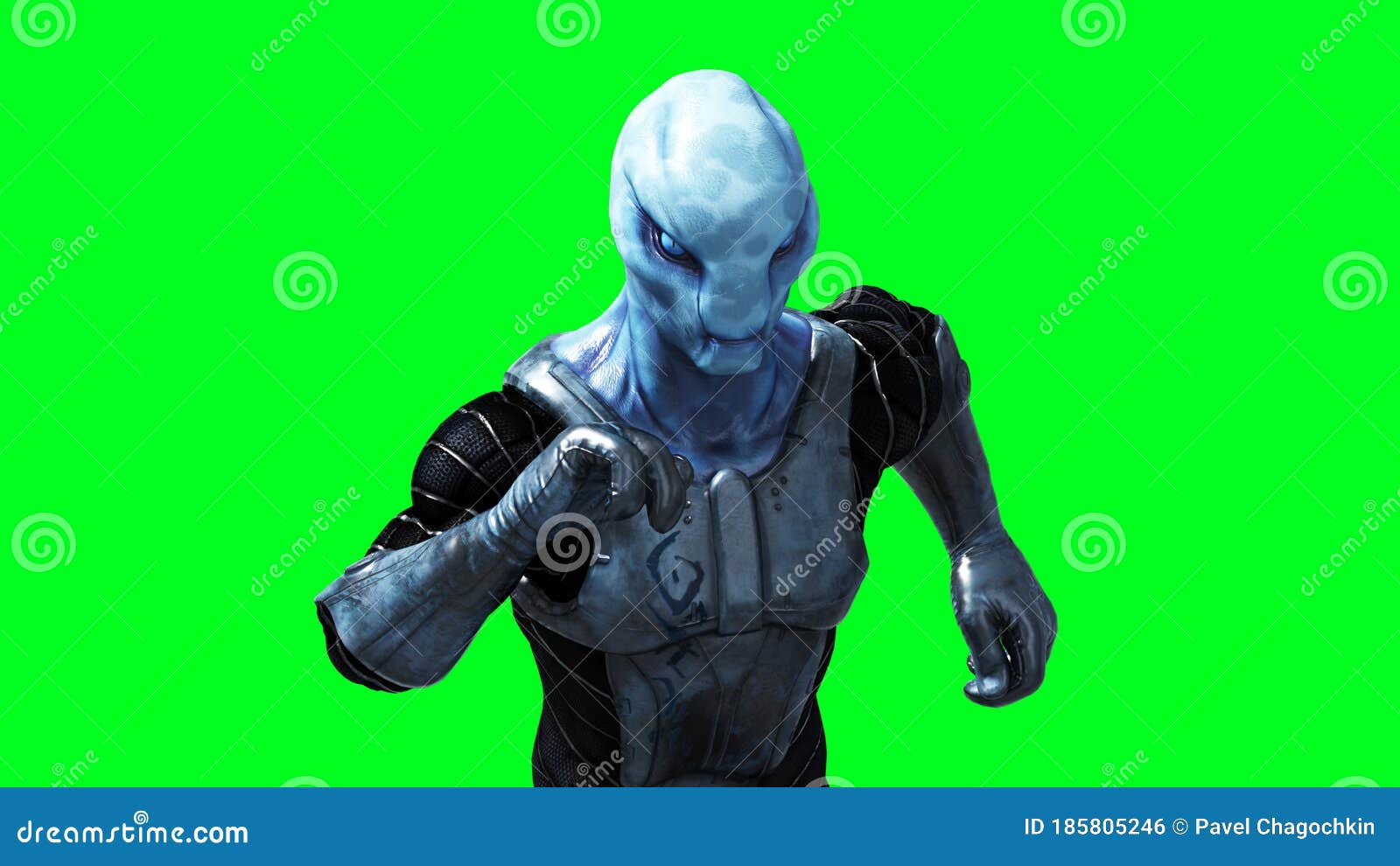 Military Alien Isolate on Green Screen. 3d Rendering. Stock ...