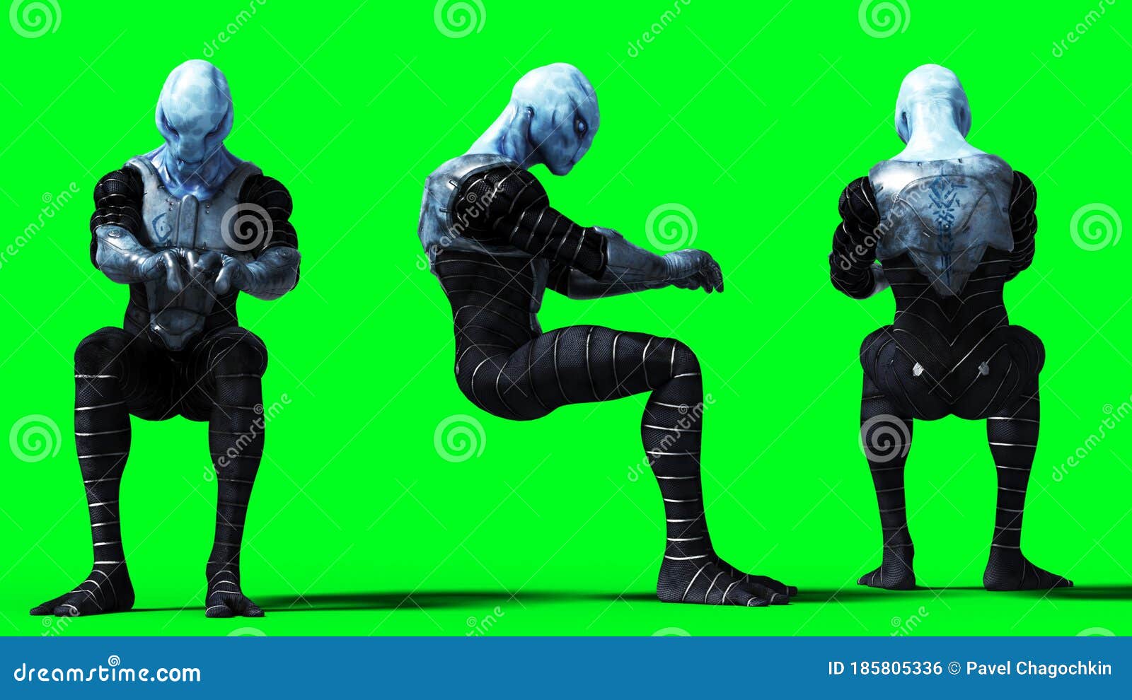 Military Alien Isolate on Green Screen. 3d Rendering. Stock ...