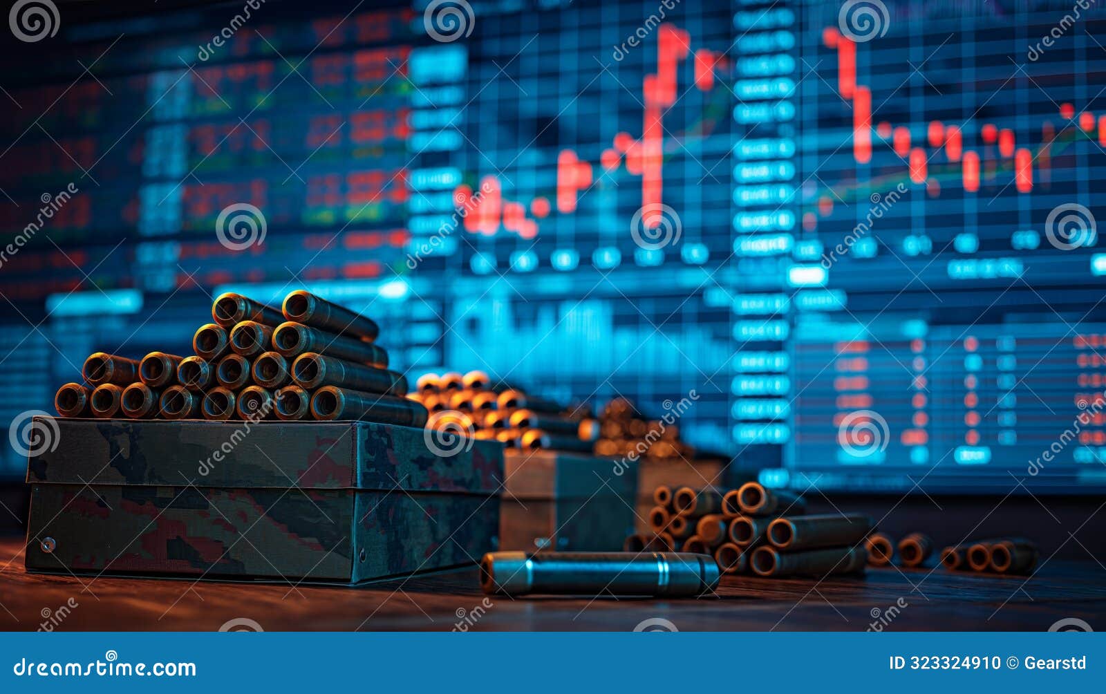 Military Ammunition Displayed with Financial Charting. Stock Photo ...