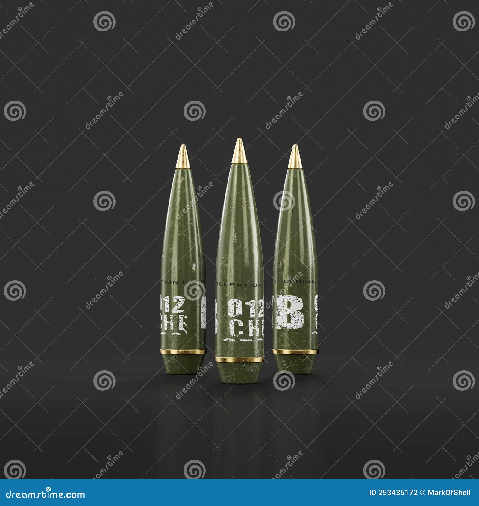 Military Ammunition, Rocket Projectile, 3d Rendering Stock Illustration ...