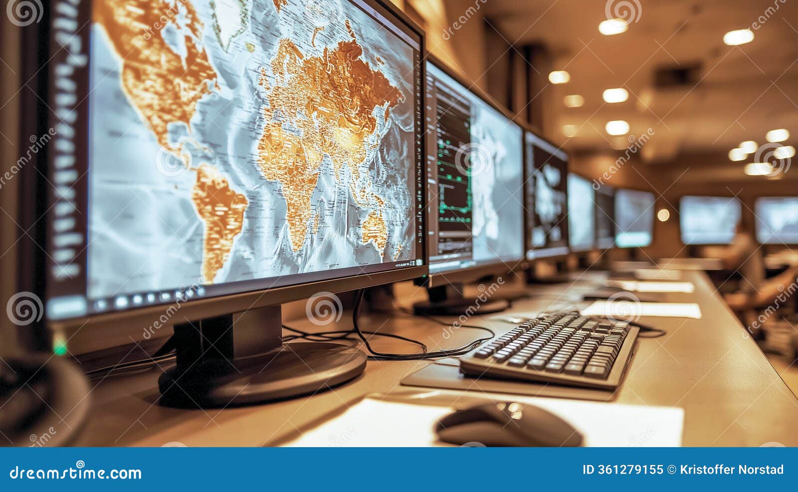 A Military Analyst Sits at a High-tech Workstation Stock Illustration ...