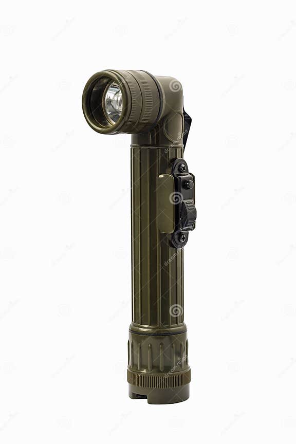 Military Angle Head Flashlight with Clipping Path Stock Image - Image ...