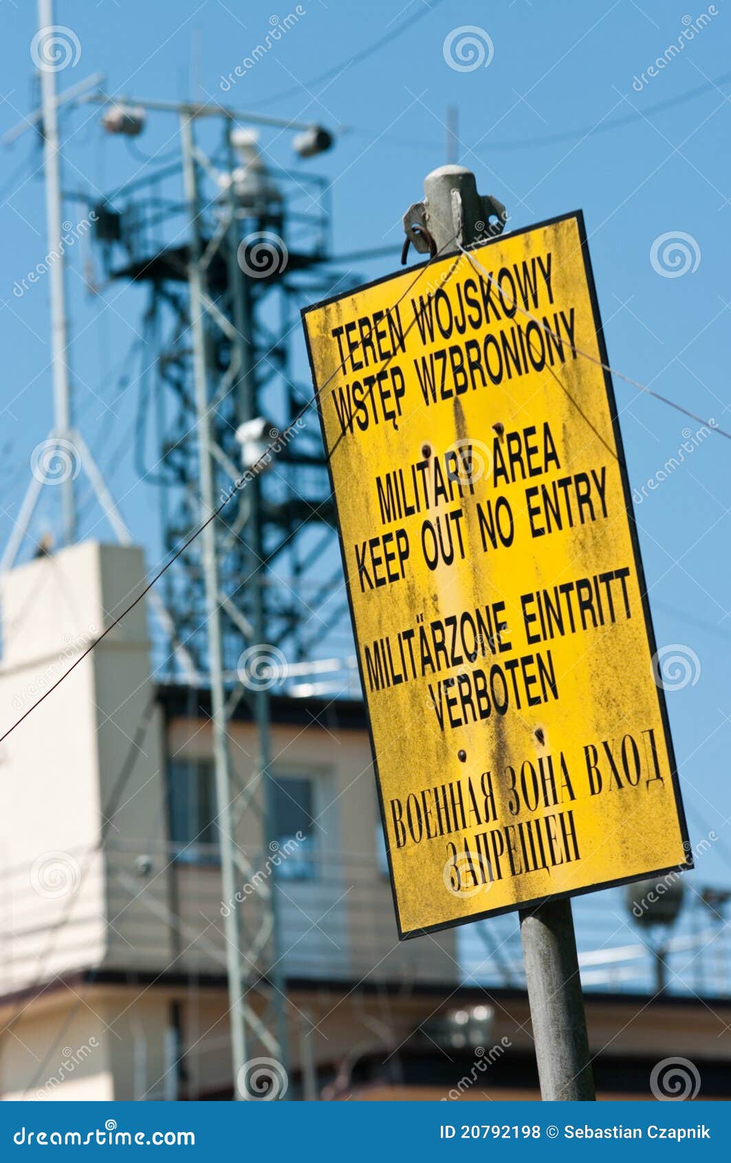 Military area sign stock photo. Image of sign, skewed - 20792198