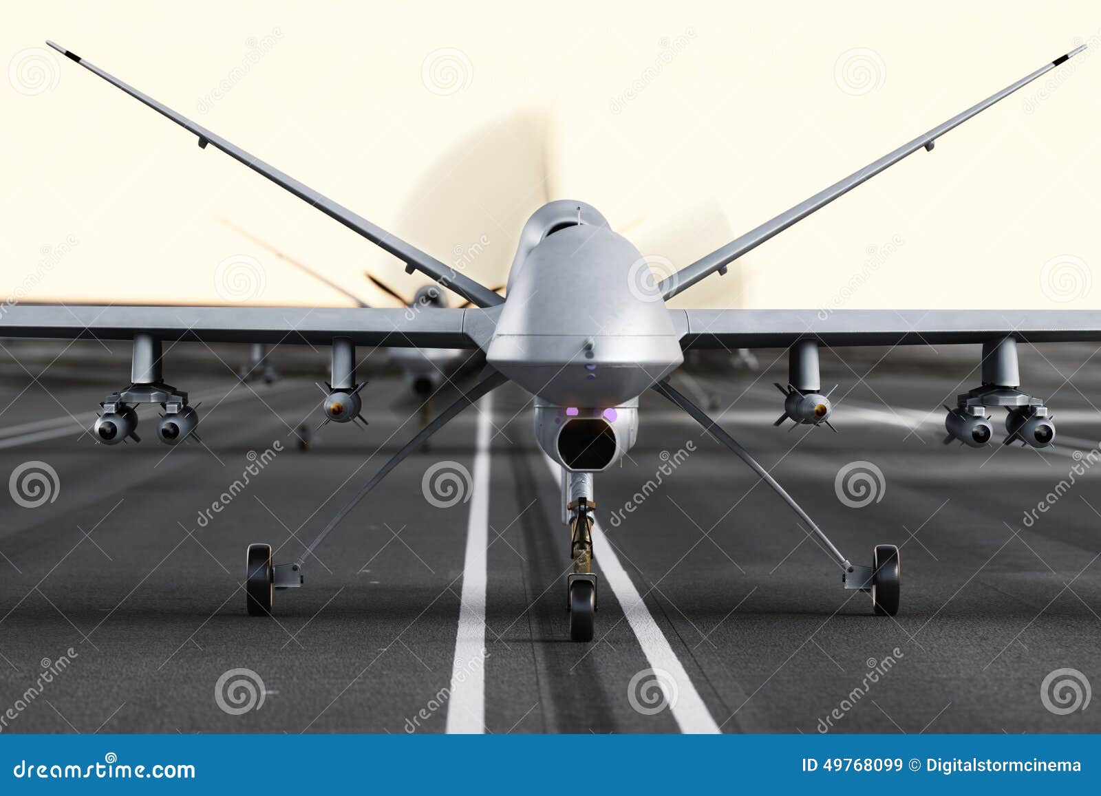Military Armed UAV Drones Preparing for Takeoff on a Runway. Stock ...