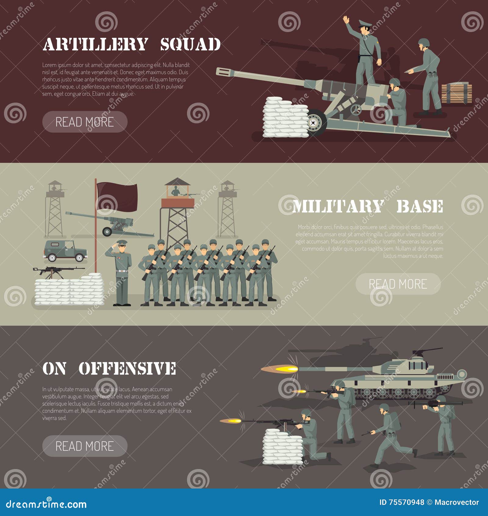 Military Army Horizontal Banners Set Stock Vector - Illustration of ...