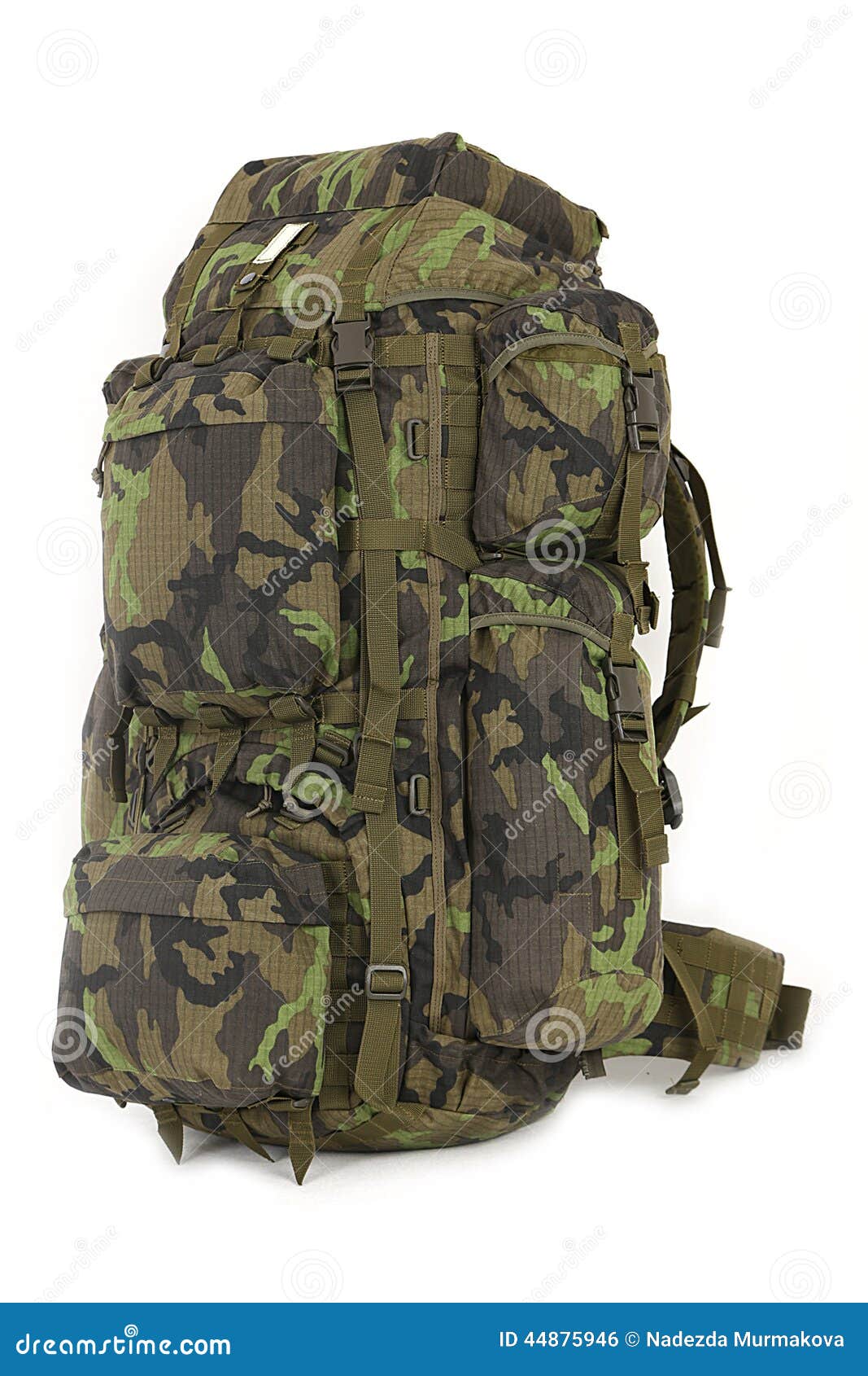 Military Backpack Isolated on White. Left Side Stock Photo - Image of ...