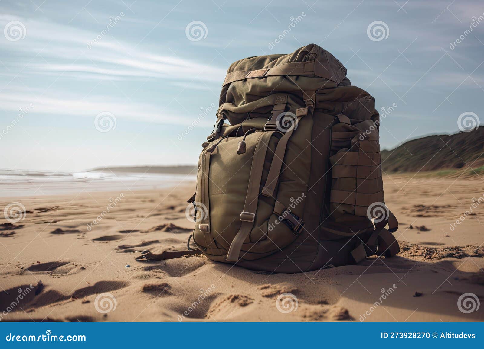 Military Backpack, Lying on a Sandy Beach Stock Illustration ...