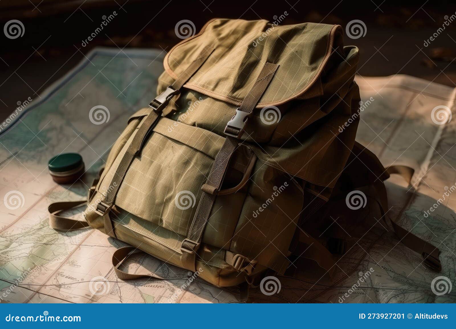Military Backpack, with a Map of the Route and Coordinates, Ready for ...