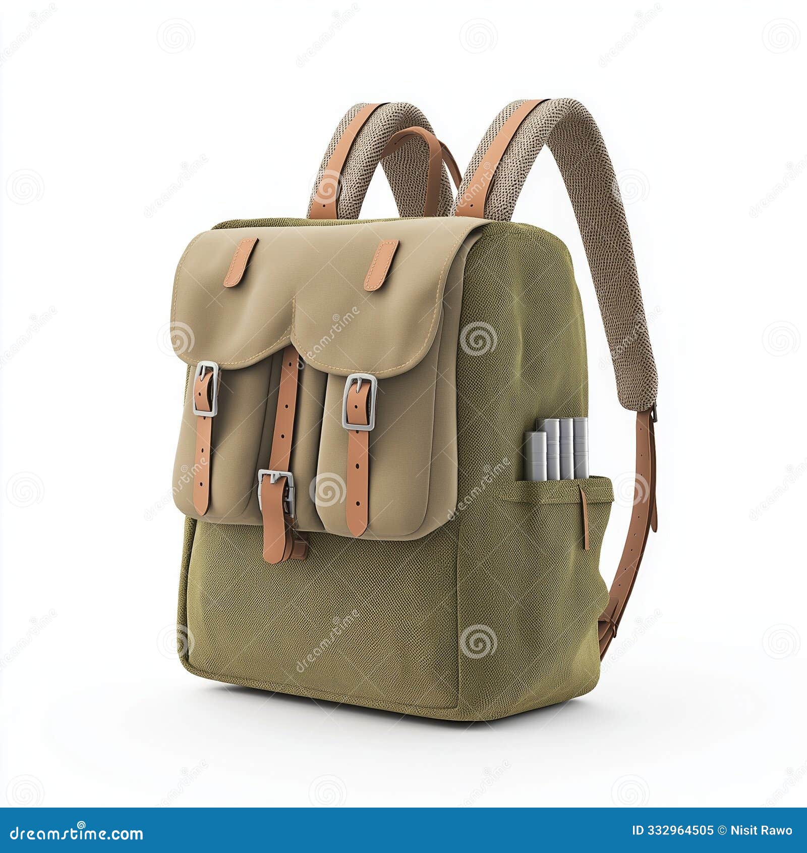 Military Backpack with Supplies, Isolated on White, 3D Illustration ...