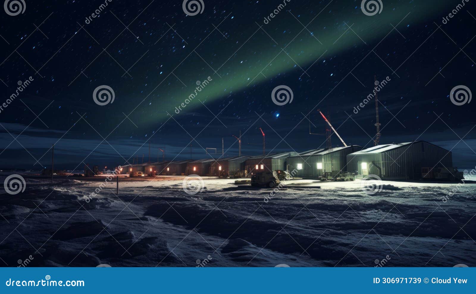 A Military Base Under a Starry Sky Stock Illustration - Illustration of ...