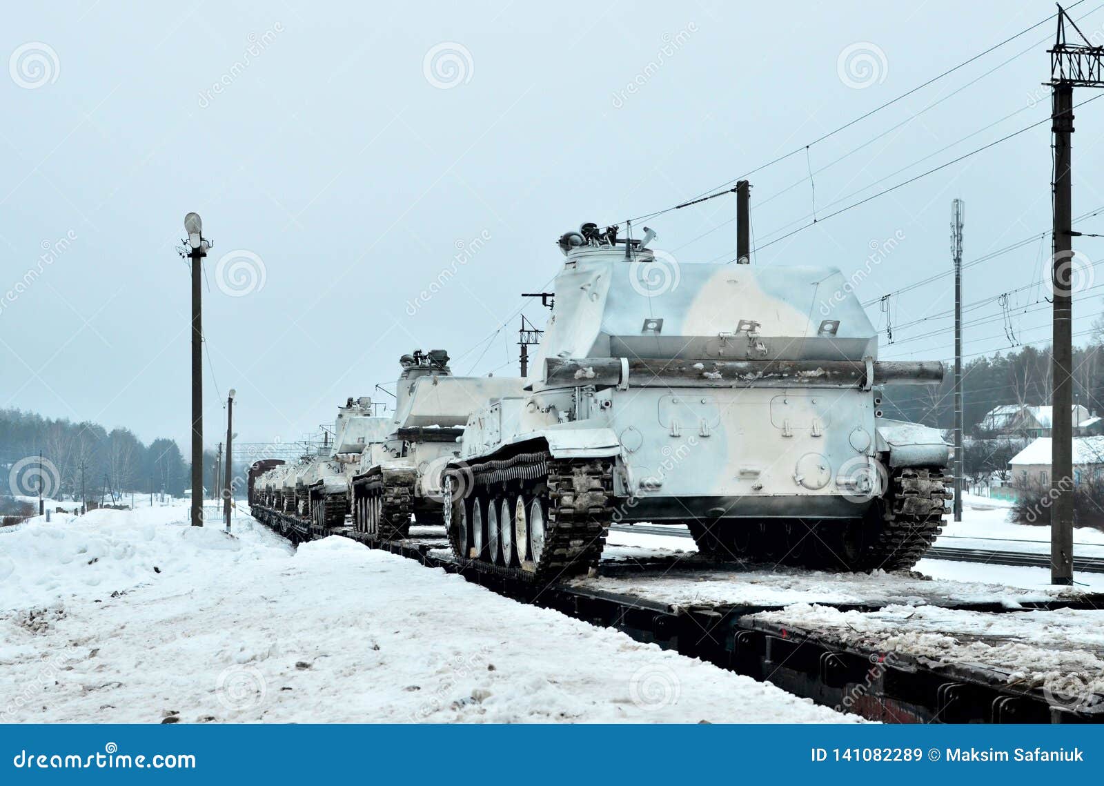 Military Tanks Transported on Platforms by Rail Stock Image - Image of ...