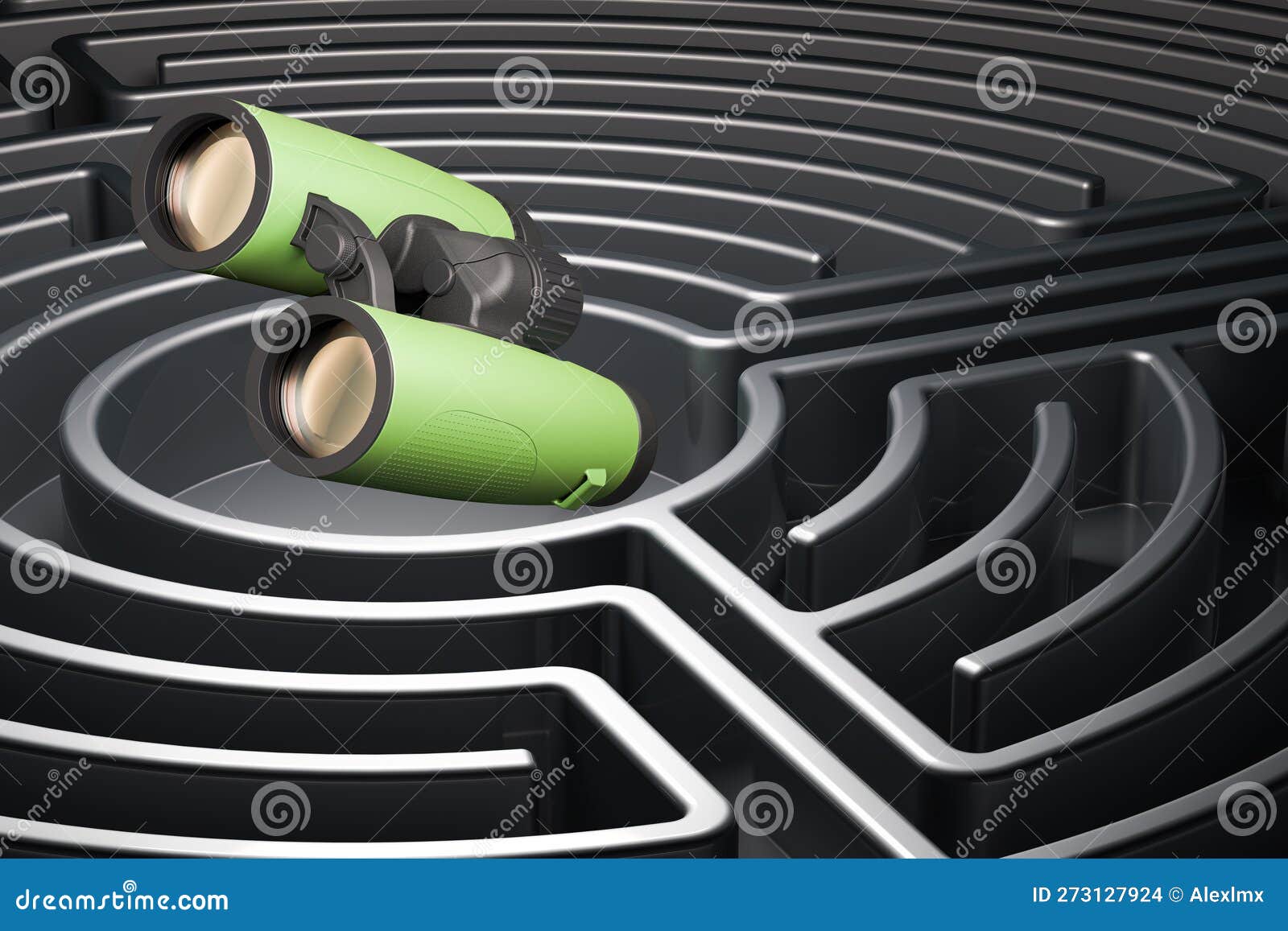 Military Binocular Inside Labyrinth, Maze. 3D Stock Illustration ...