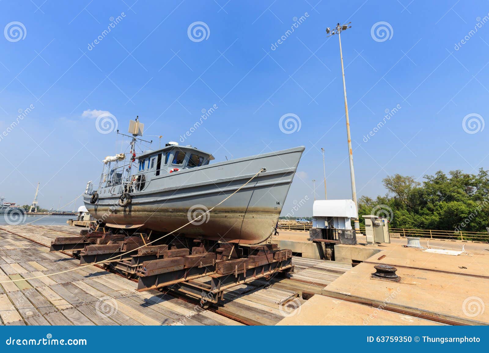 Military Boat on Synchrolift Stock Photo - Image of military, repair ...
