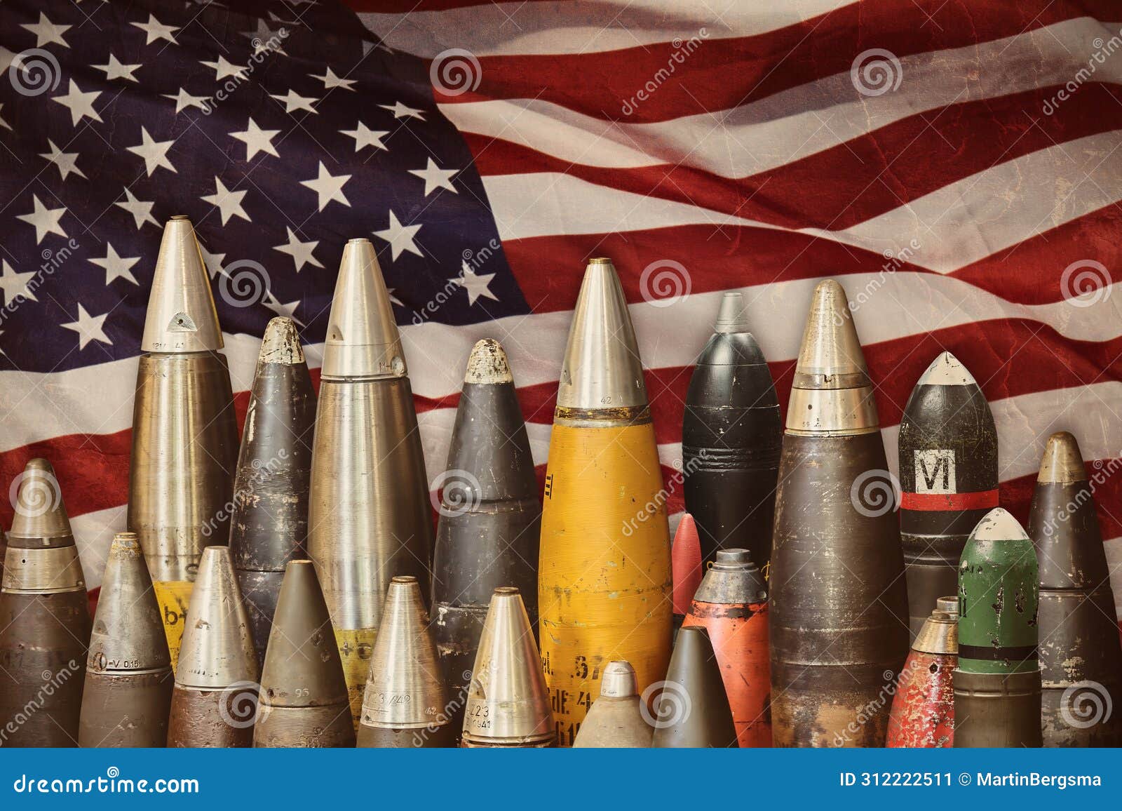 Military Bombs and Ammunition with American Flag Stock Illustration ...