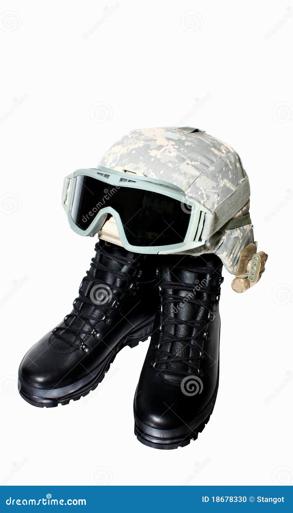 Army Boots Gun And Helmet