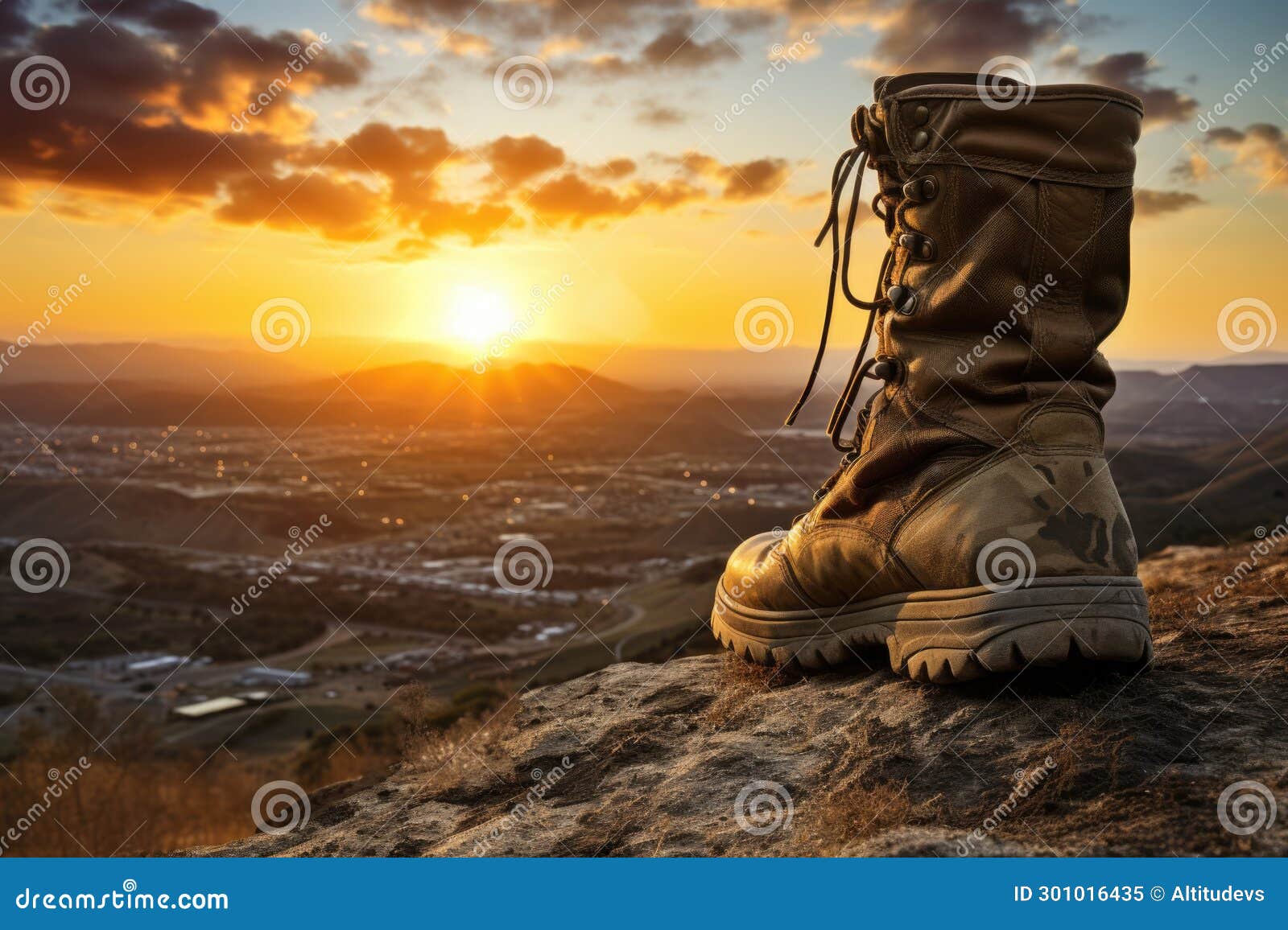 Military Boots Standing Firm on a Hill during Sunset Stock Image ...