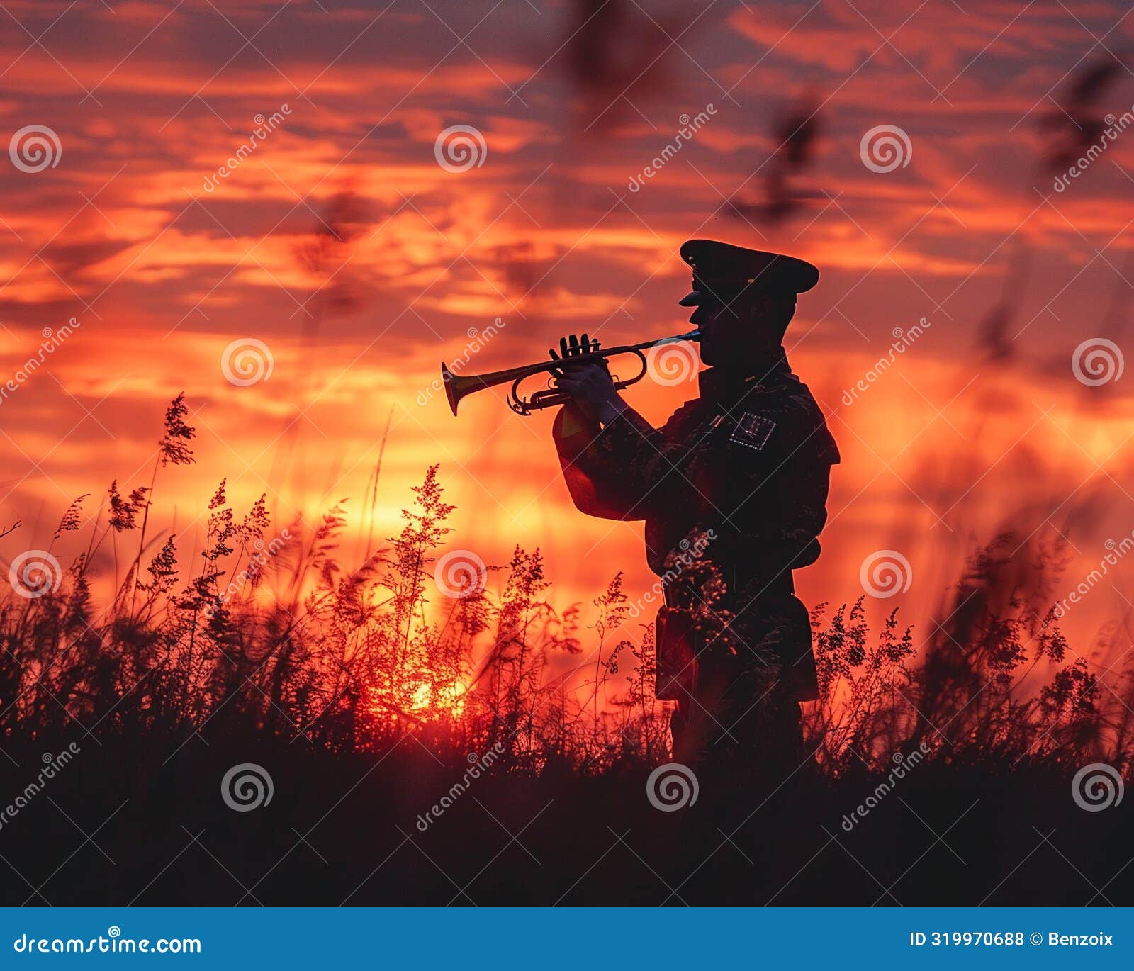 A Military Bugler at Sunset Medium Shot Stock Photo - Image of signal ...