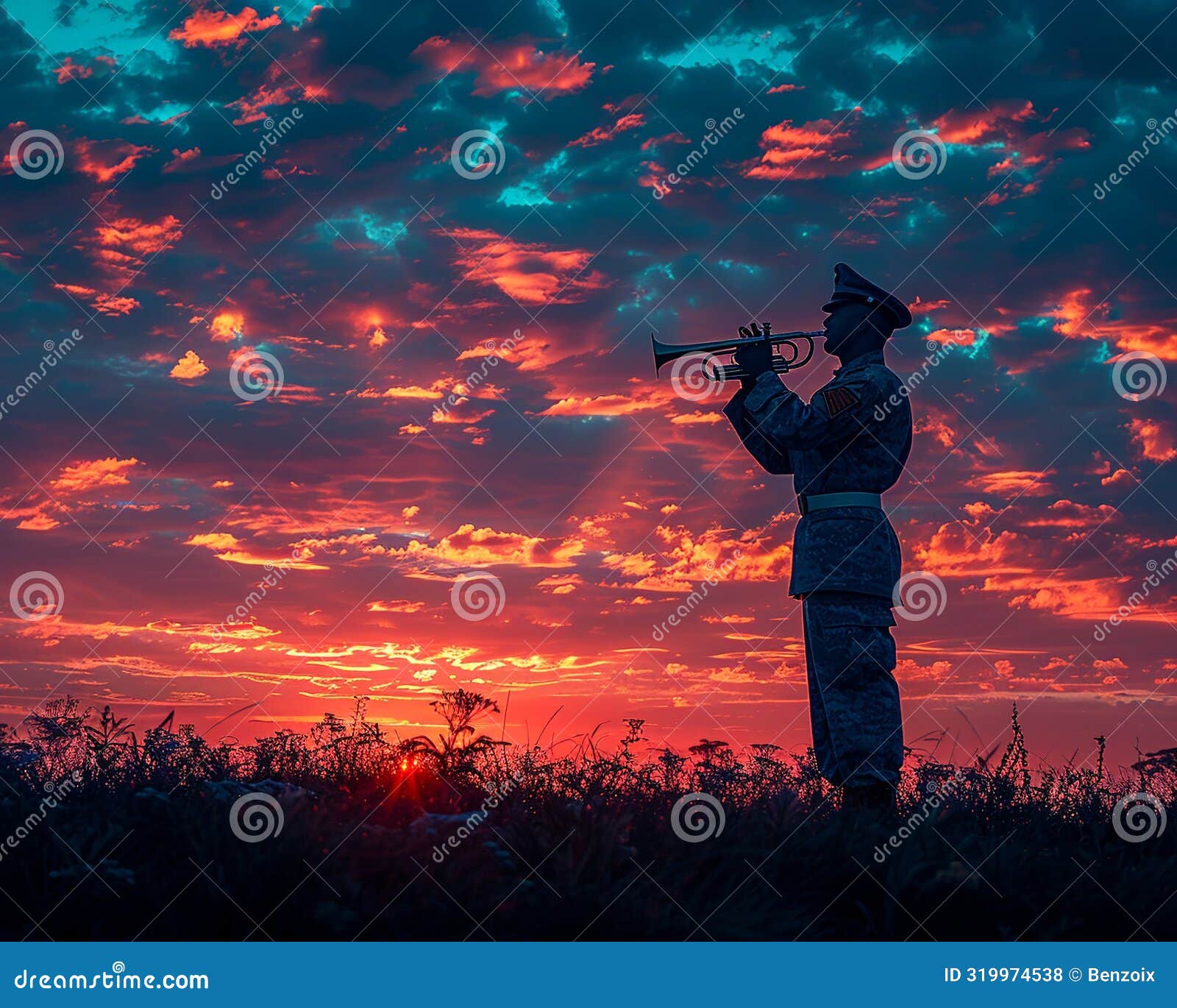 A Military Bugler at Sunset Medium Shot Stock Photo - Image of force ...