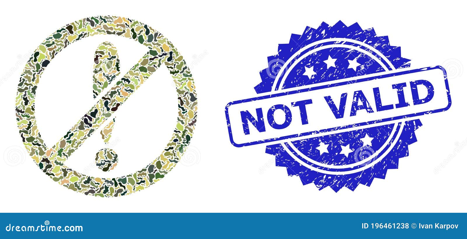Rubber Not Valid Stamp Seal and Military Camouflage Collage of ...
