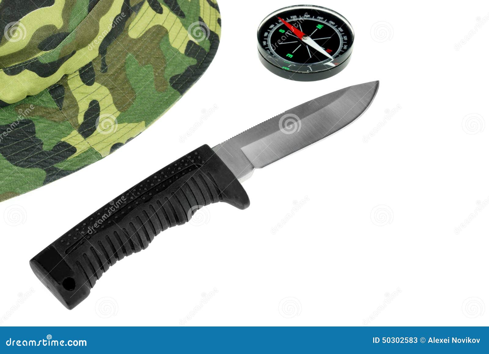Military Cap, Knife and Compass Isolated Stock Image - Image of hiking ...