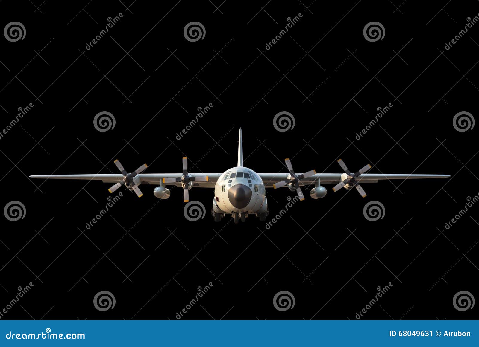 Military Cargo Aircraft on Black Background. Stock Image - Image of ...