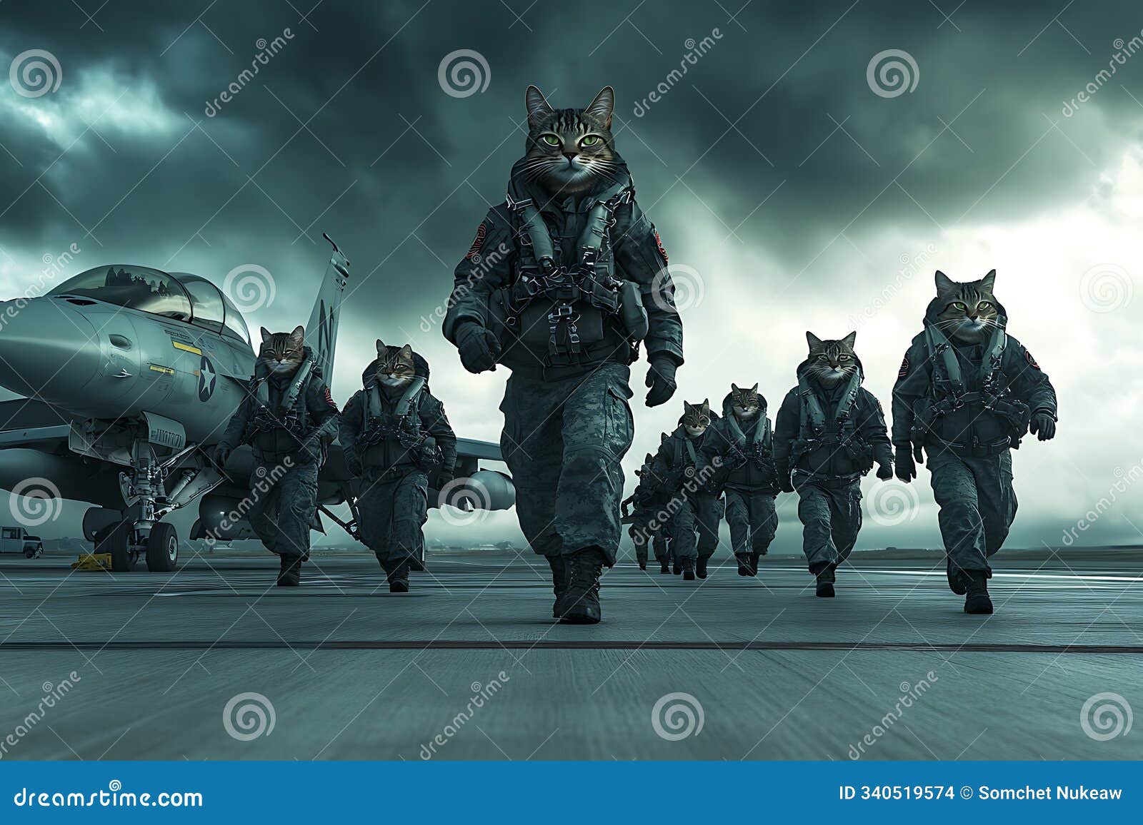 Military Cats Marching Under Dark Clouds, Dramatic Scene Stock ...