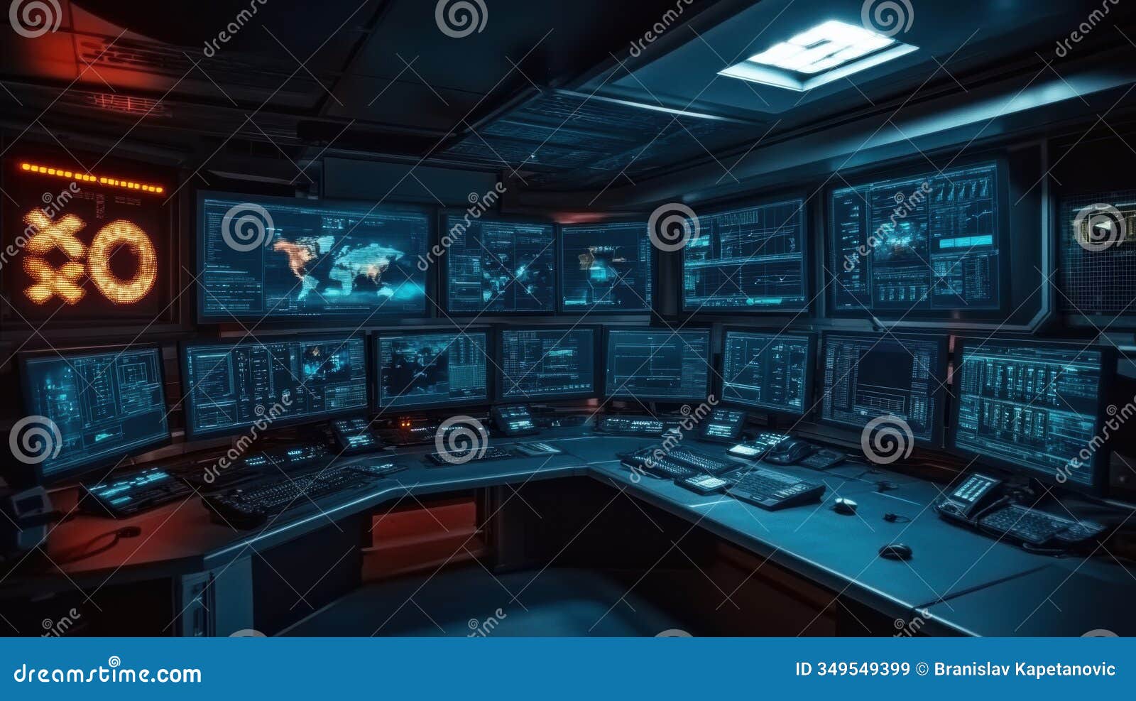 Military Command Center Monitoring Global Situation with Multiple ...