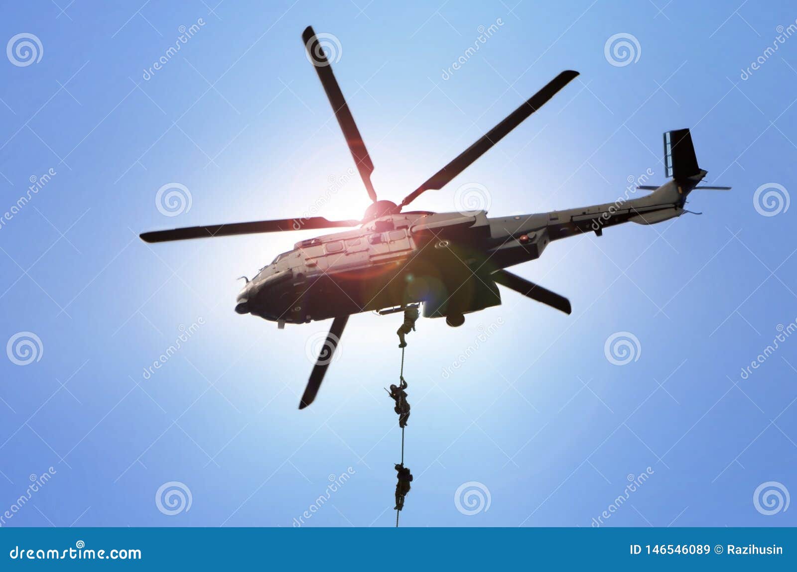Military Commando Helicopter Drops Under Bright Daylight Stock Image ...