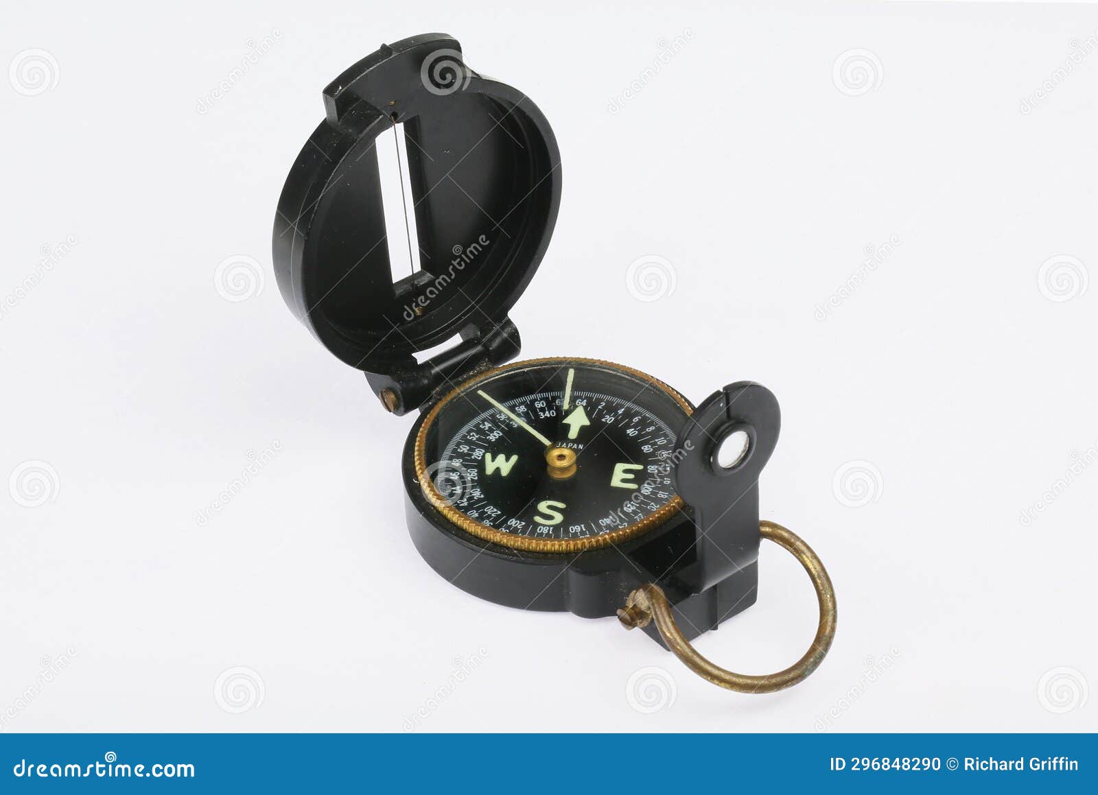 Military compass on white stock photo. Image of west - 296848290