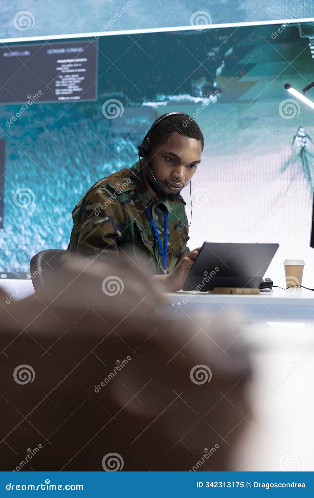 Military Crew in a High Tech Control Center Working with Real Time Data ...