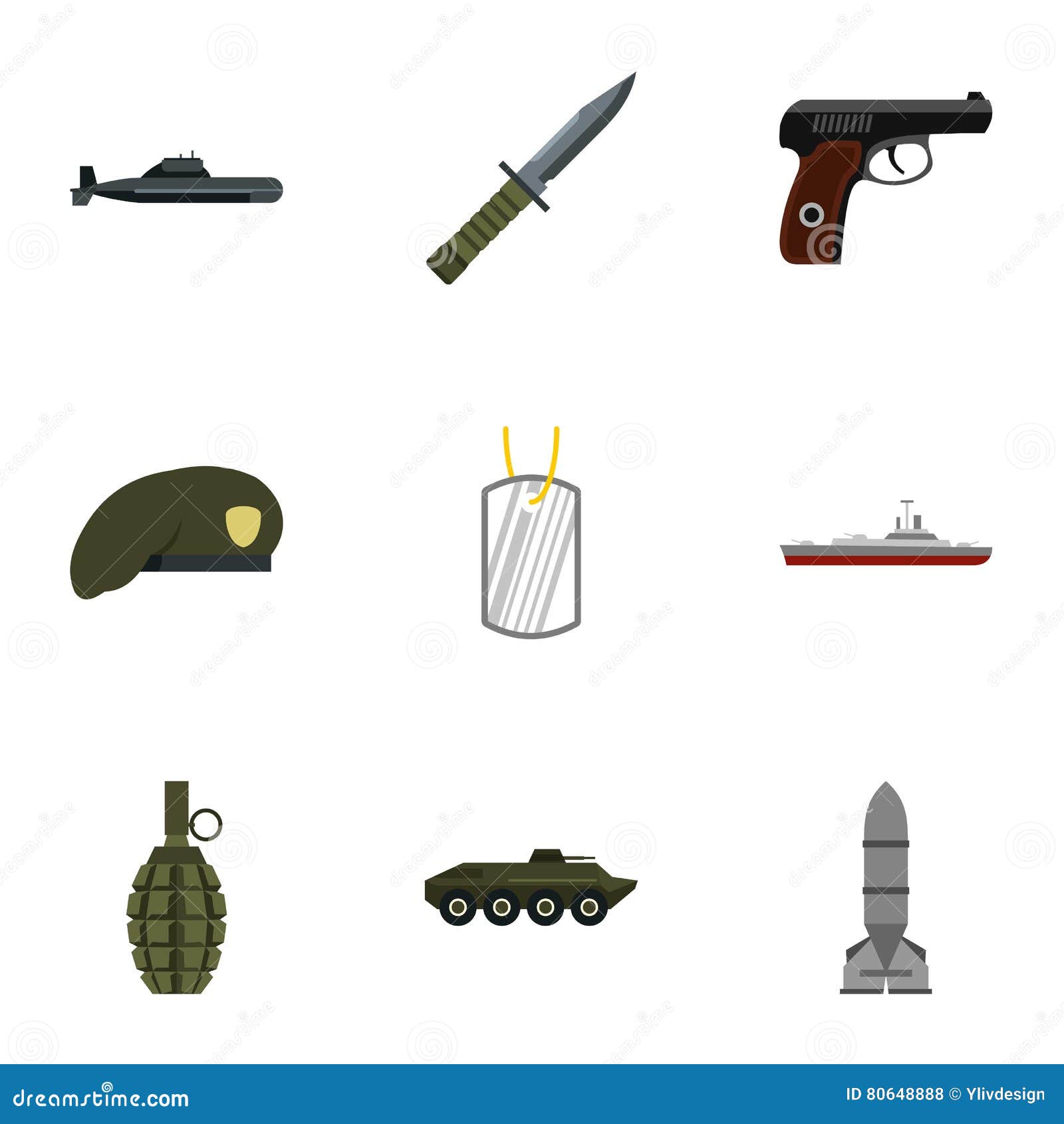 Military Defense Icons Set, Flat Style Stock Vector - Illustration of ...
