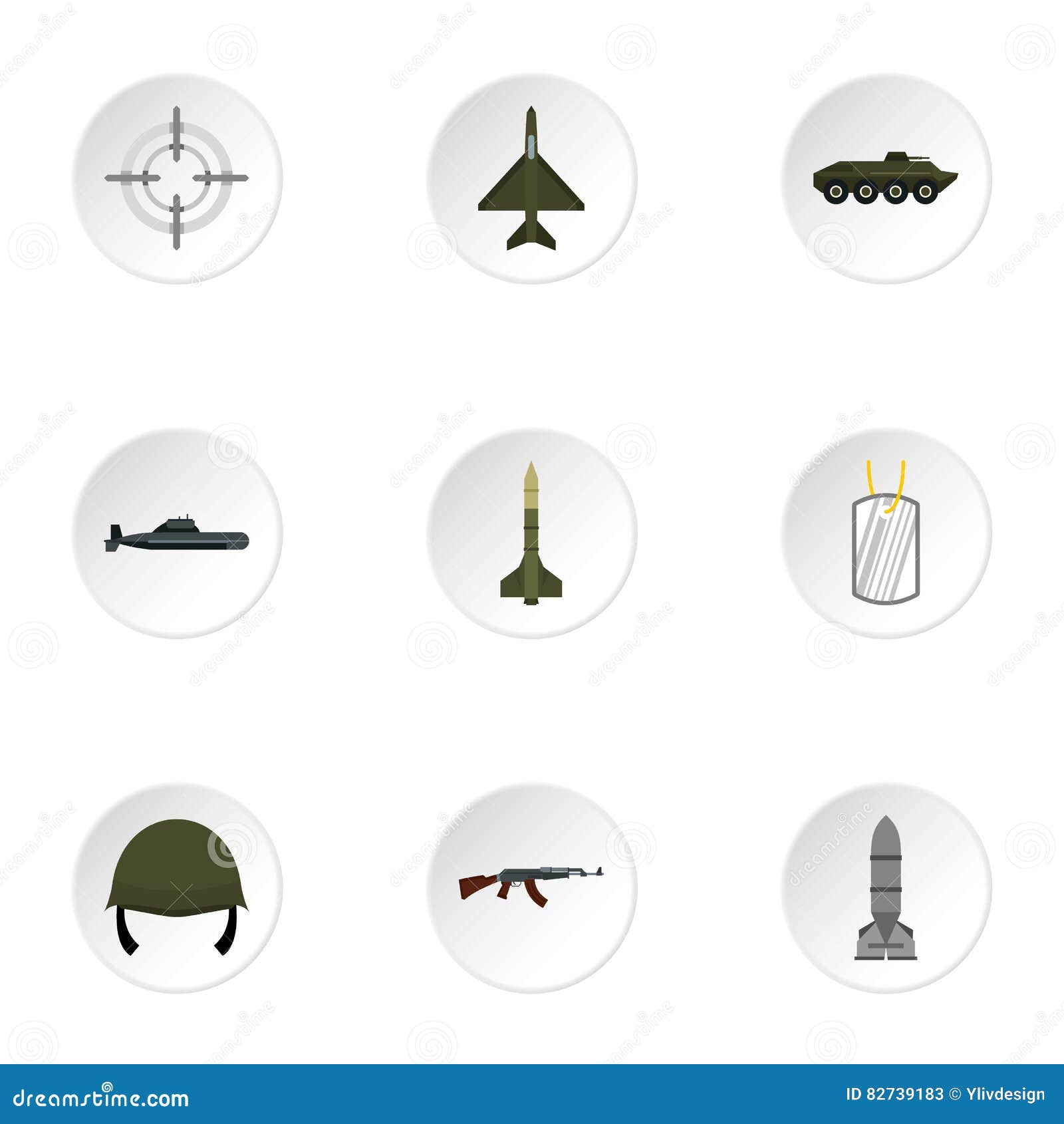 Military Defense Icons Set, Flat Style Stock Vector - Illustration of ...