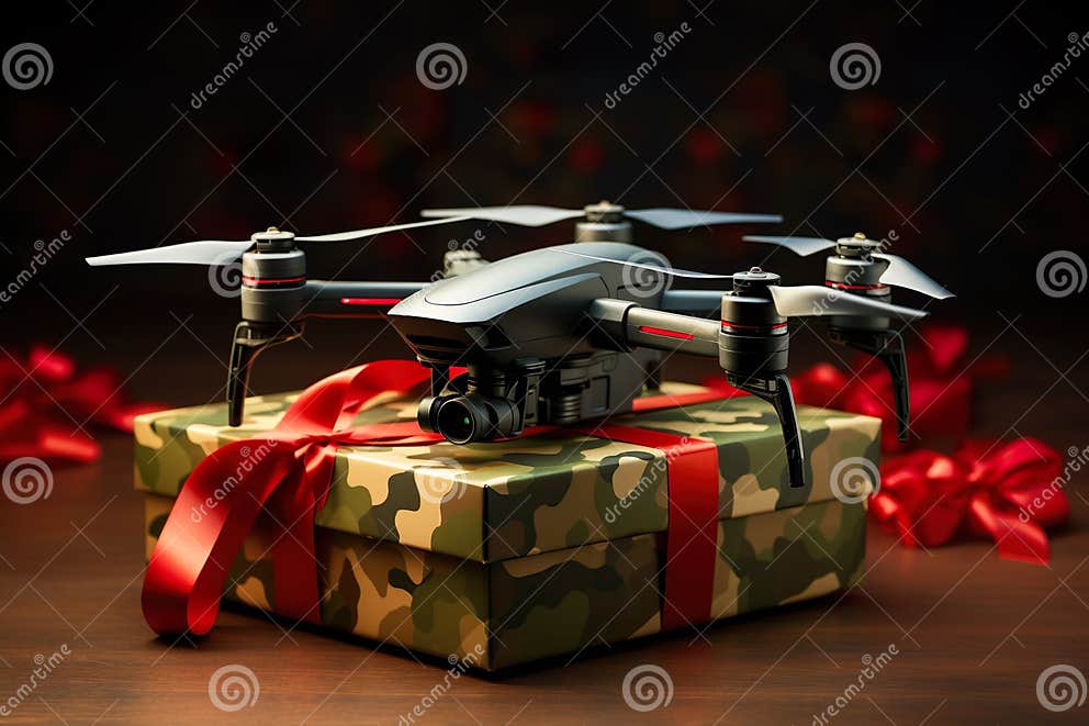 Military Drone, Gift Box in Camouflage Packaging Stock Illustration ...