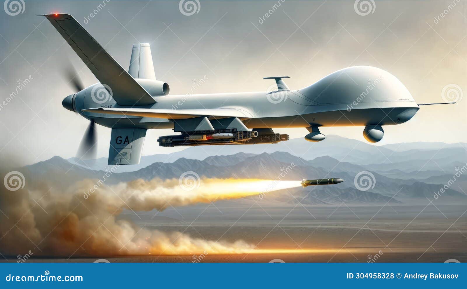 Military Drone Precision Strike in Mountainous Terrain Stock Photo ...