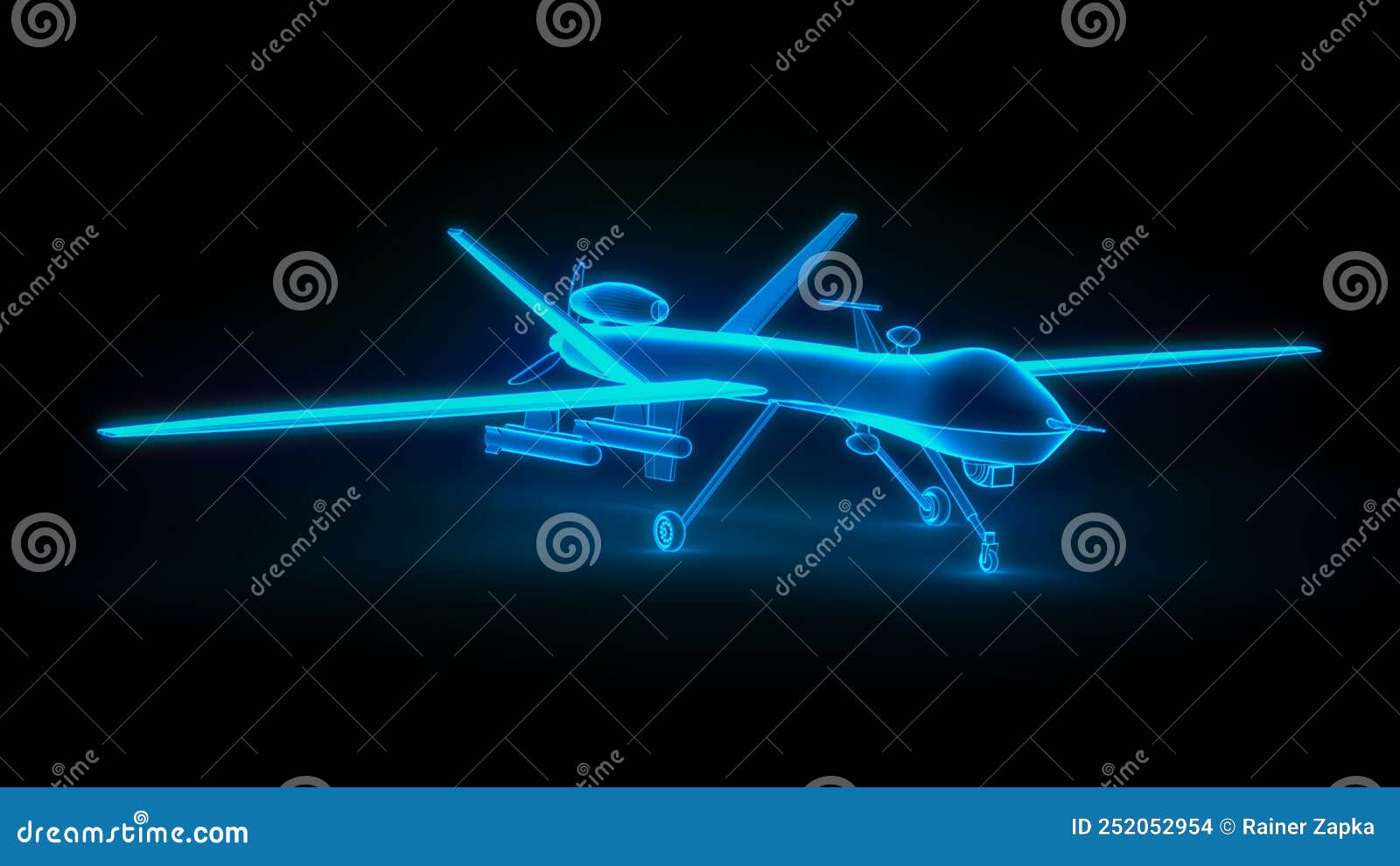 Military Drone Wireframe Glowing Blue 3d Rendering Stock Illustration ...