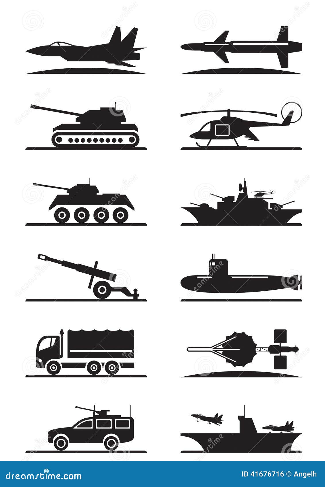 Military Equipment Icon Set. Weapon, Air Force And Army Symbol ...