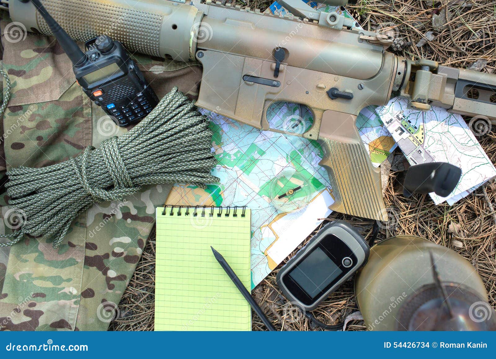 Military Exploration Set in the Wood Stock Photo - Image of forest ...