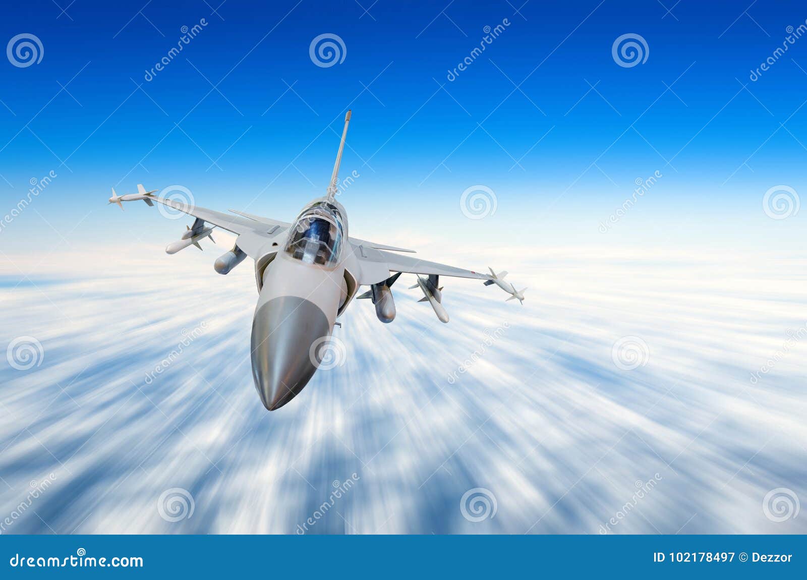 Military Fighter Aircraft at High Speed, Flying High in the Sky. Stock ...