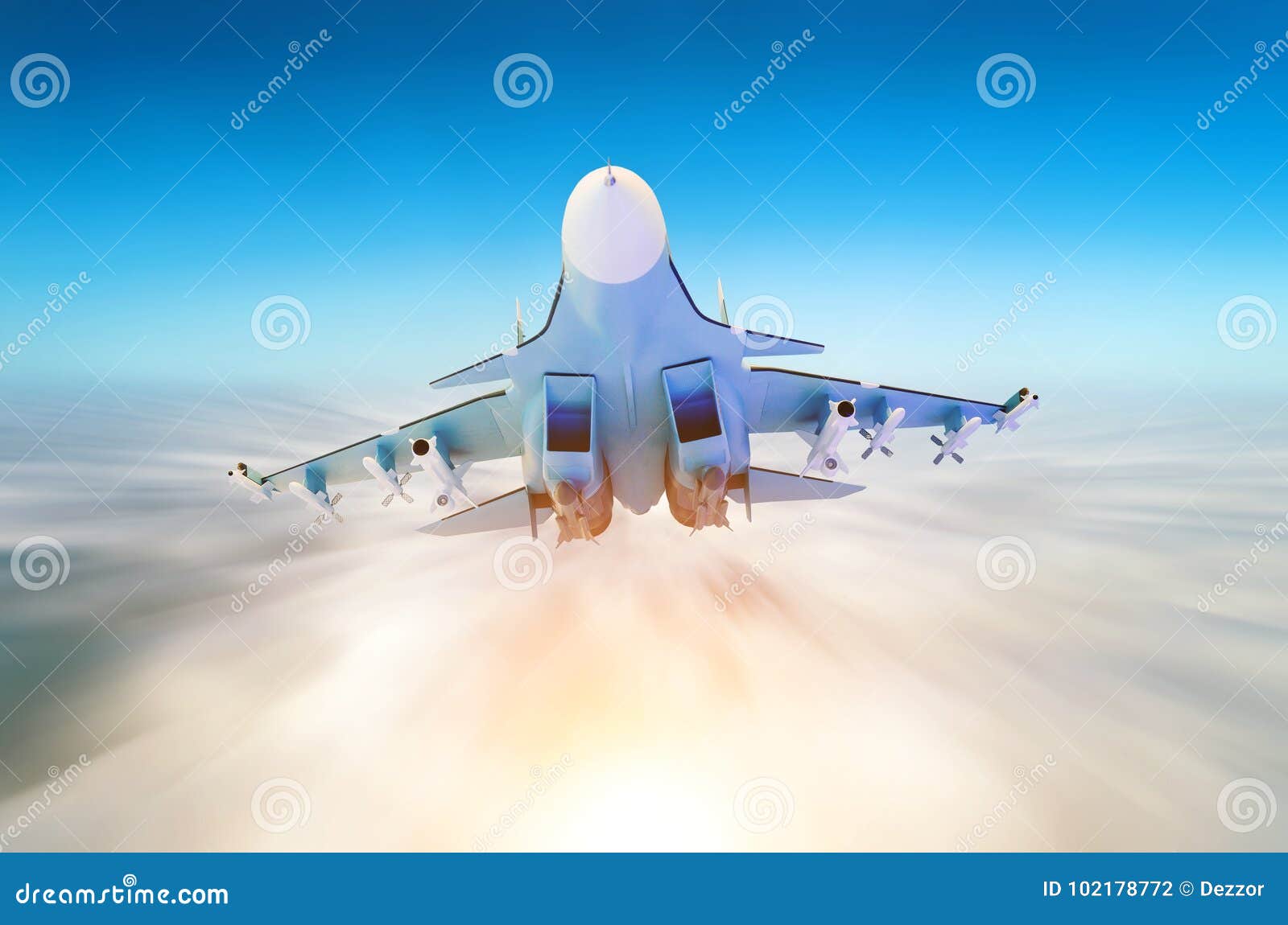 Military Fighter Aircraft at High Speed, Flying High in the Sky. Stock ...