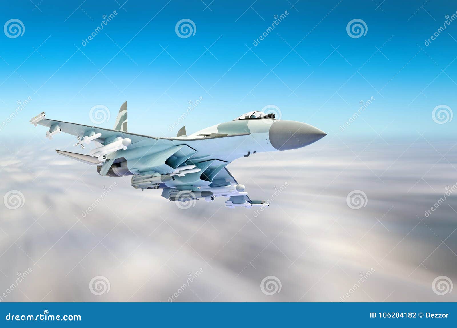 Military Fighter Aircraft at High Speed, Flying High in the Sky. Stock ...
