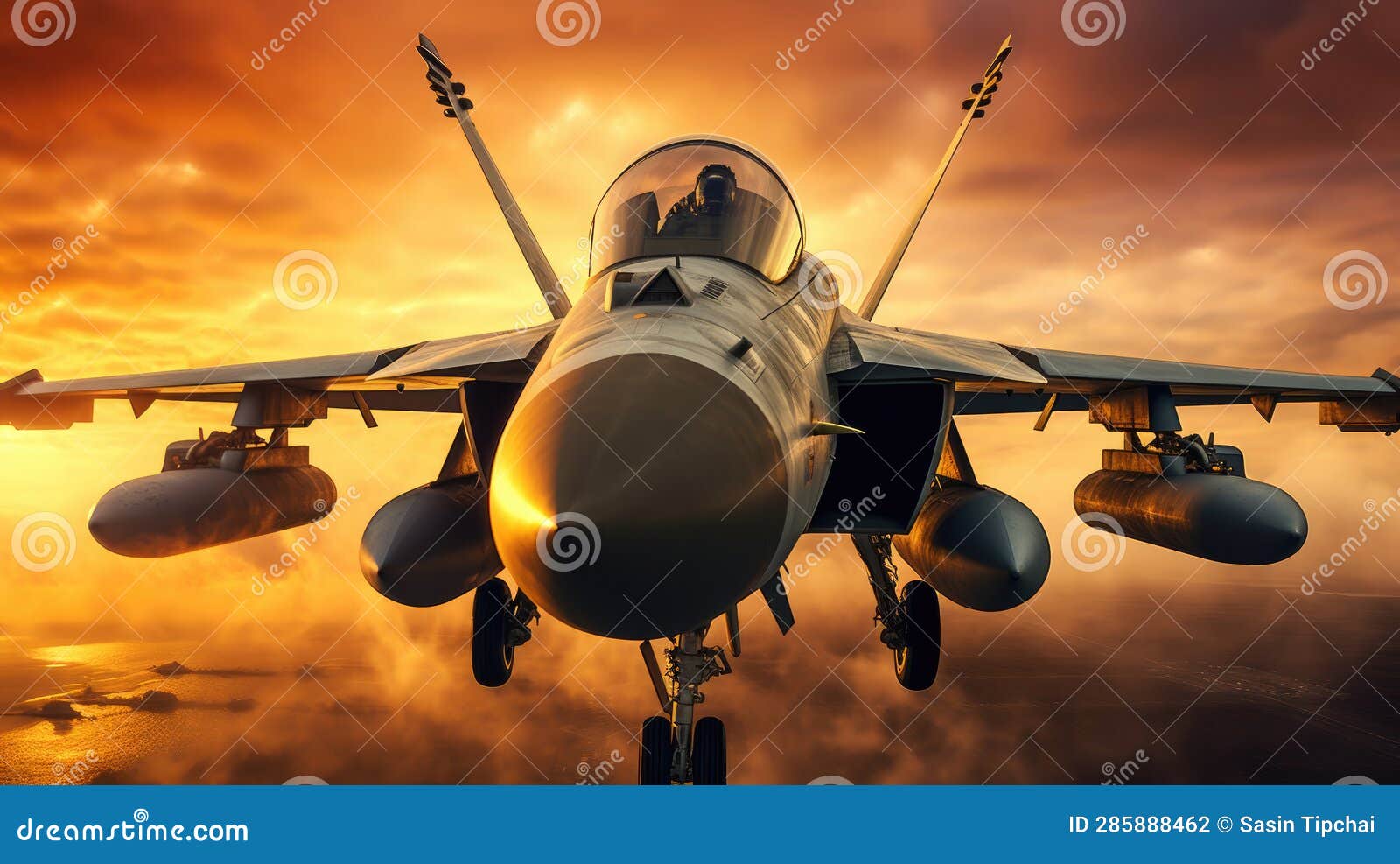 Military Fighter Aircraft during the Sunset Stock Illustration ...