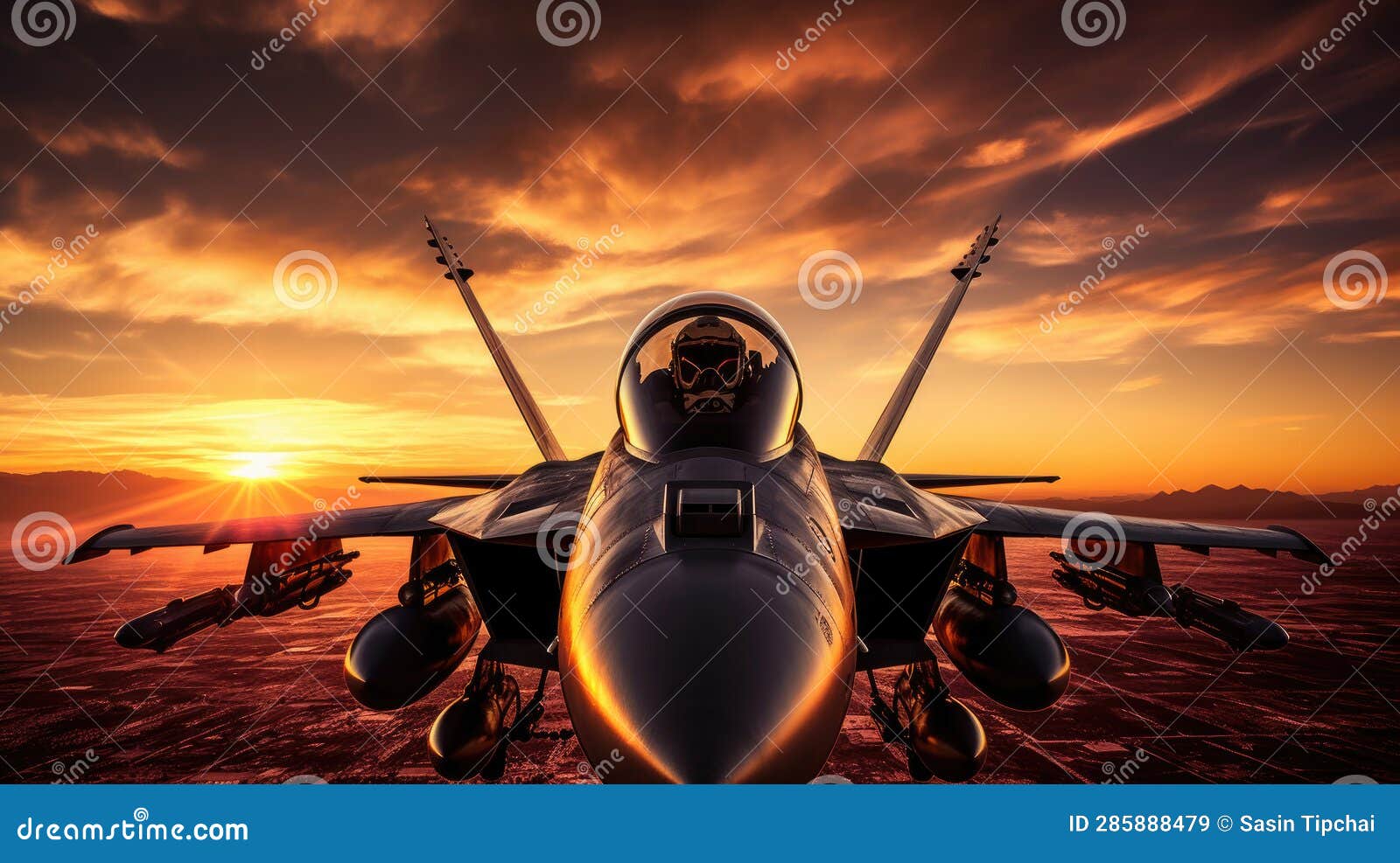 Military Fighter Aircraft during the Sunset Stock Illustration ...