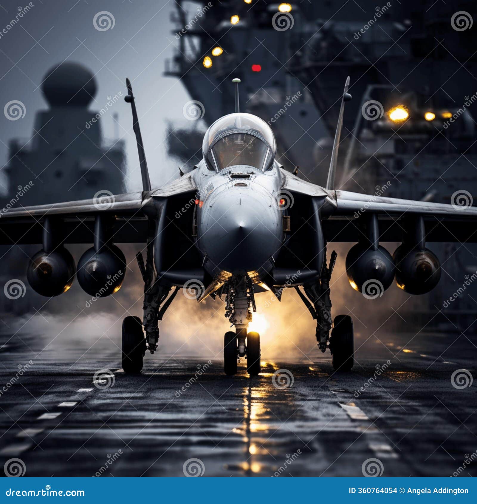 Military Fighter Jet Approaching the Flight Deck on an Aircraft Carrier ...