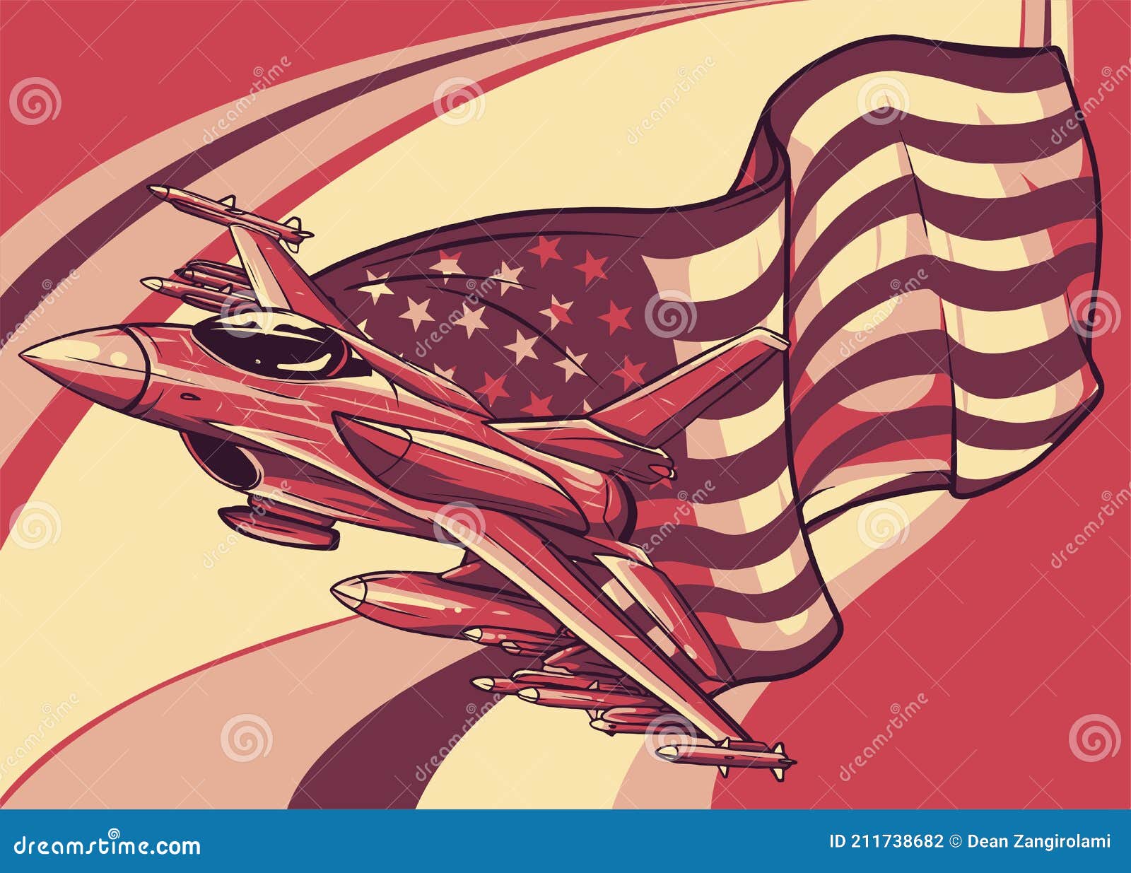 Military Fighter Jets with American Flag. Vector Illustration Stock ...
