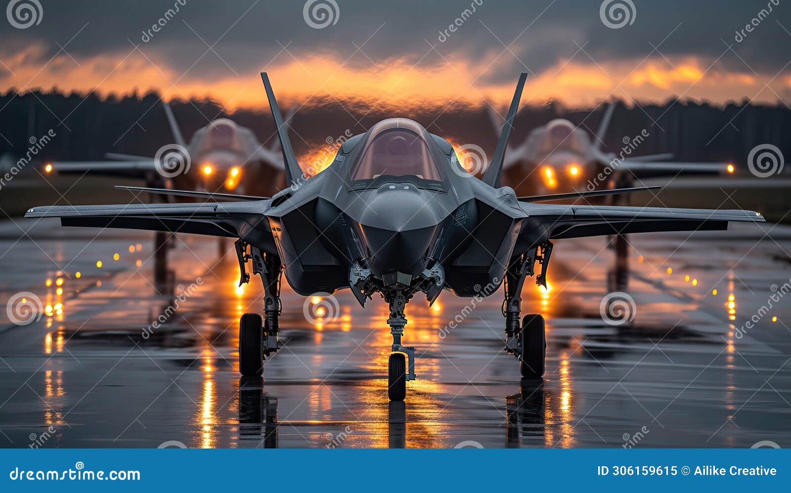 Military Fighter Jets Ready for Takeoff at Dusk Stock Illustration ...