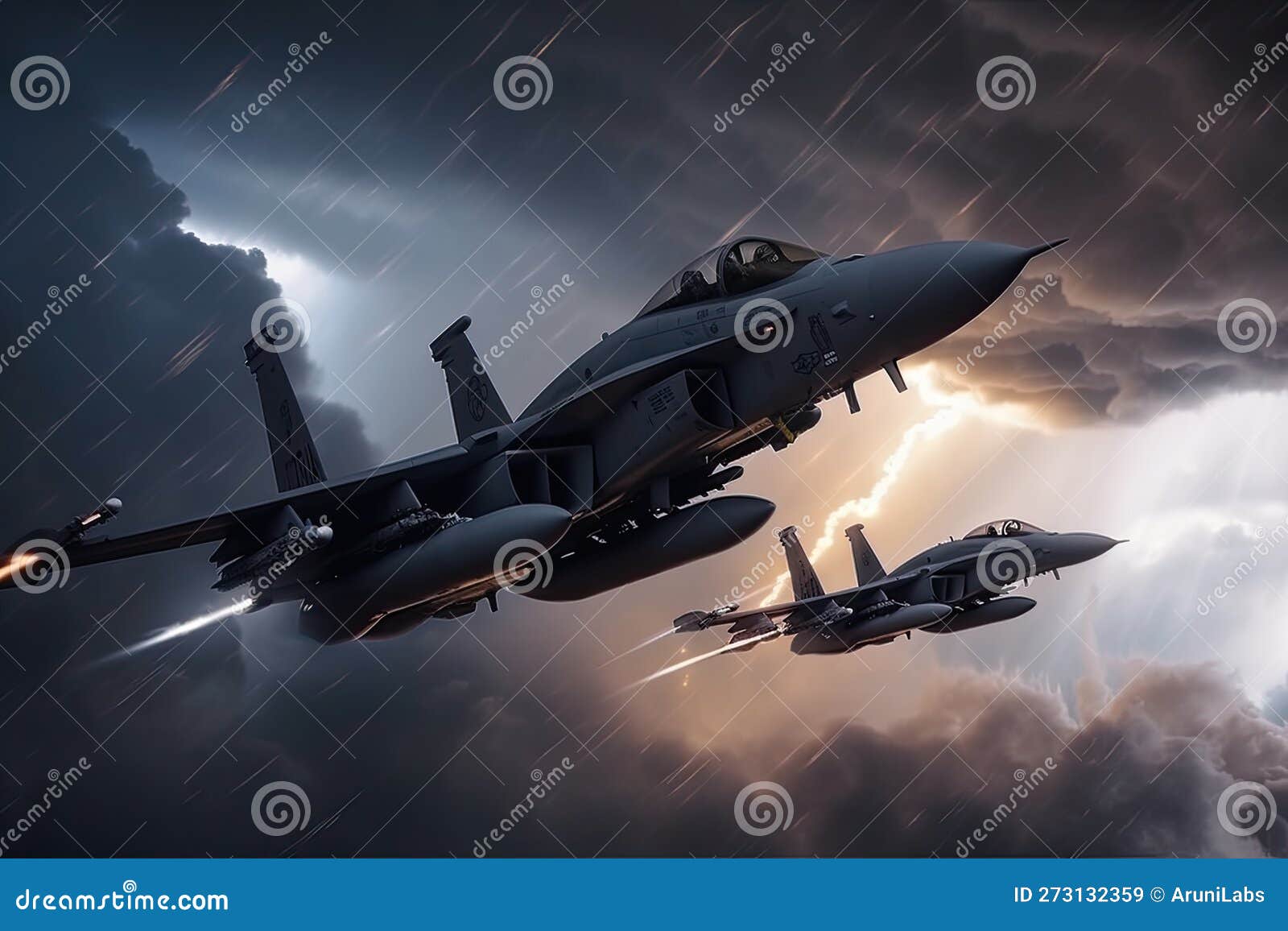 Military Fighter Jets in a Stormy Weather Stock Illustration ...
