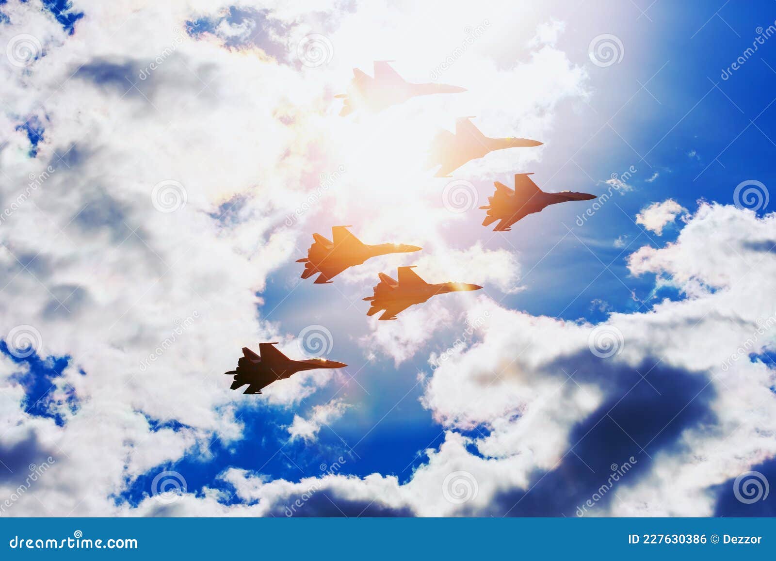 Military Fighters Fly in Formation in the Shape of a Triangle in the ...